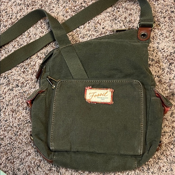 Fossil | Bags | Vintage Fossil Green Canvas Crossbody Bag | Poshmark